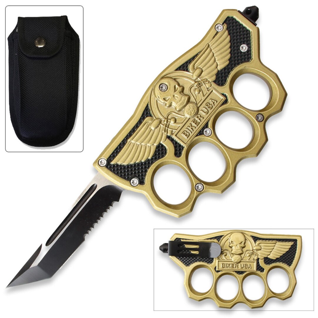 Ohio Knife and Tool: Biker OTF Knuckle Knife Gold Handle
