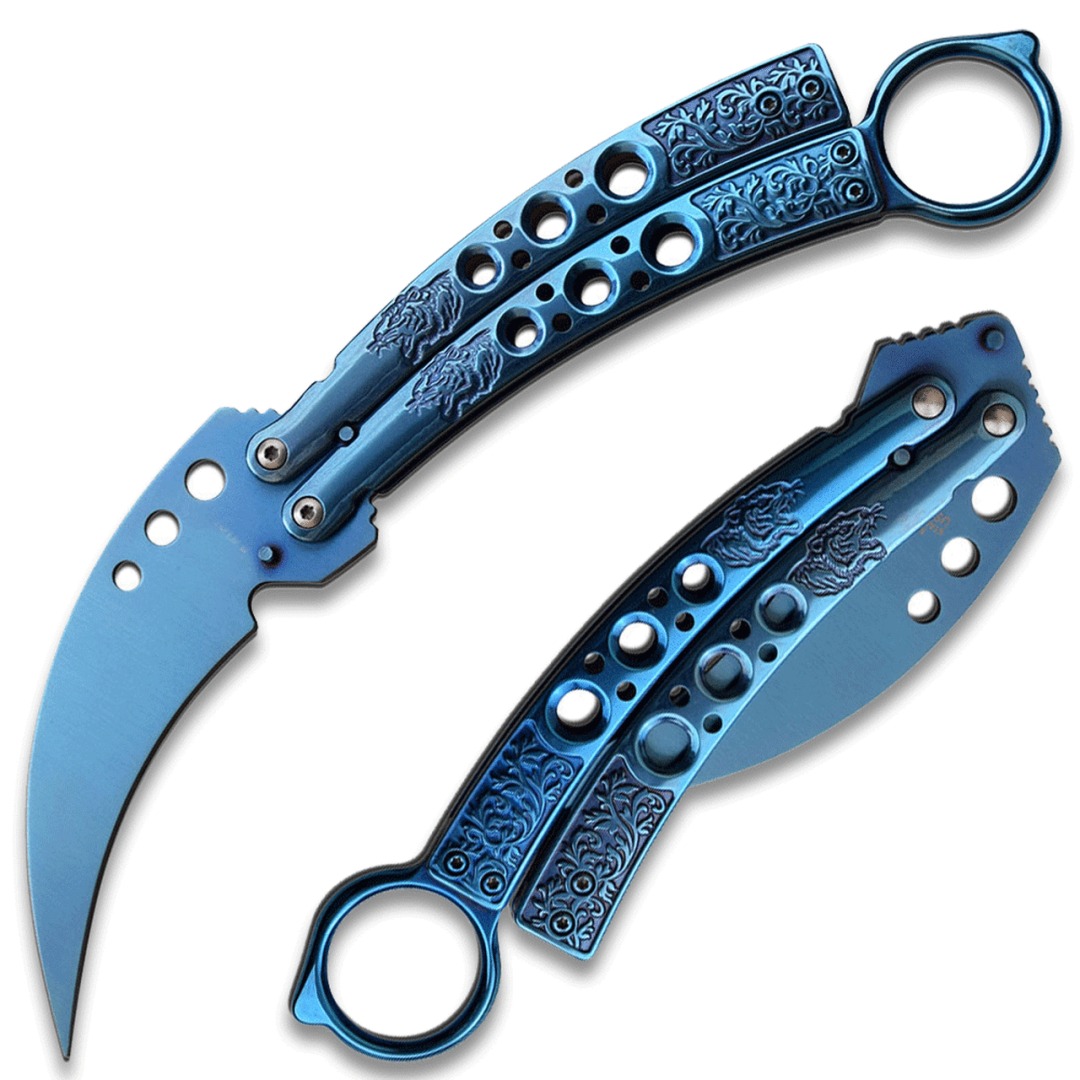 Ohio Knife and Tool: Blue Karambit Tactical Butterfly Knife Sharp ...